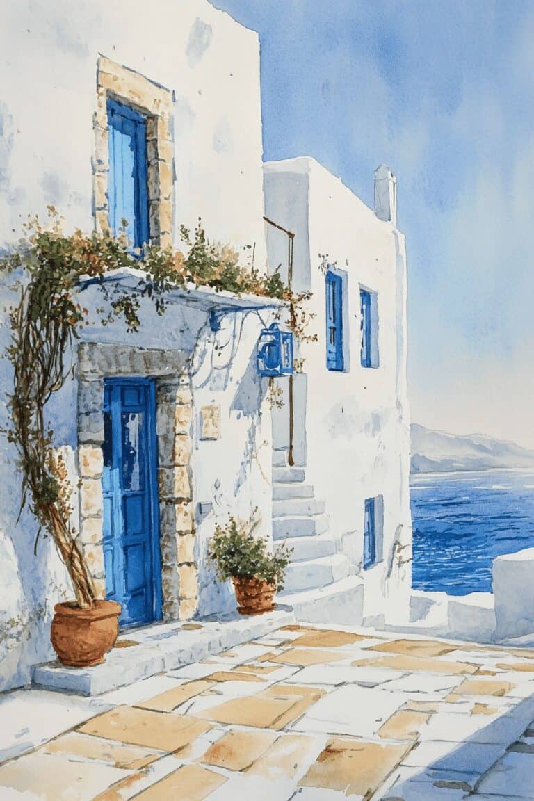 85 Breath-Taking Greece Paintings You Must See - The Sketch & Doodle Club