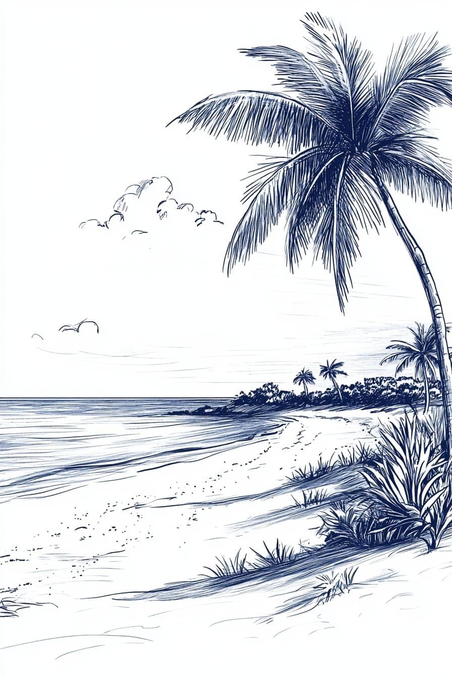 50 Beach Drawing Ideas to Capture the Ocean Vibes - The Sketch & Doodle ...