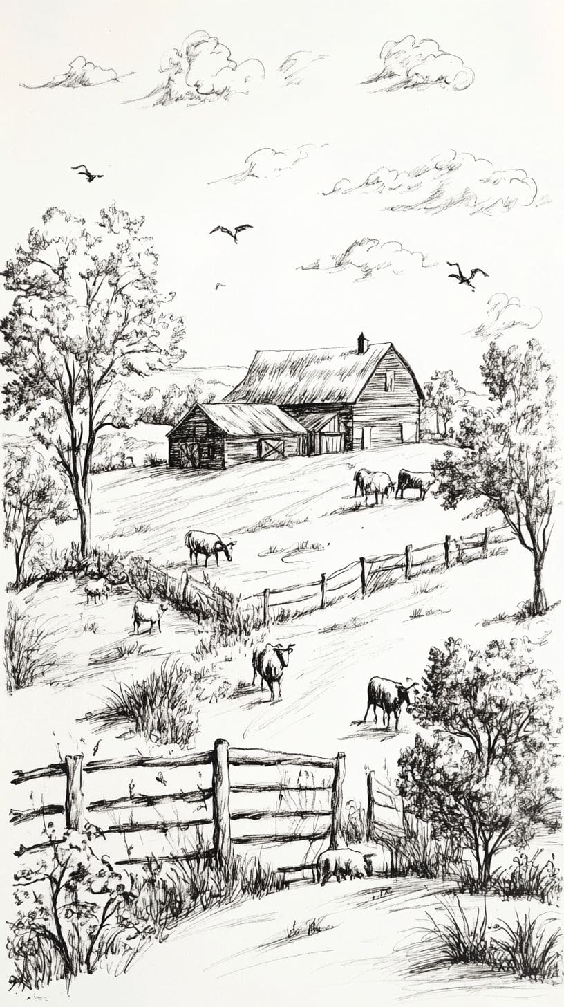 47 Farm Drawing Ideas to Capture Rural Beauty - The Sketch & Doodle Club