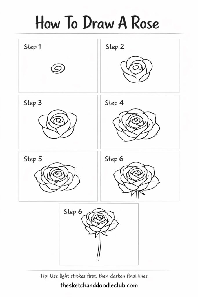 10 Step-by-Step Rose Drawing Tutorials for Beginners - The Sketch ...